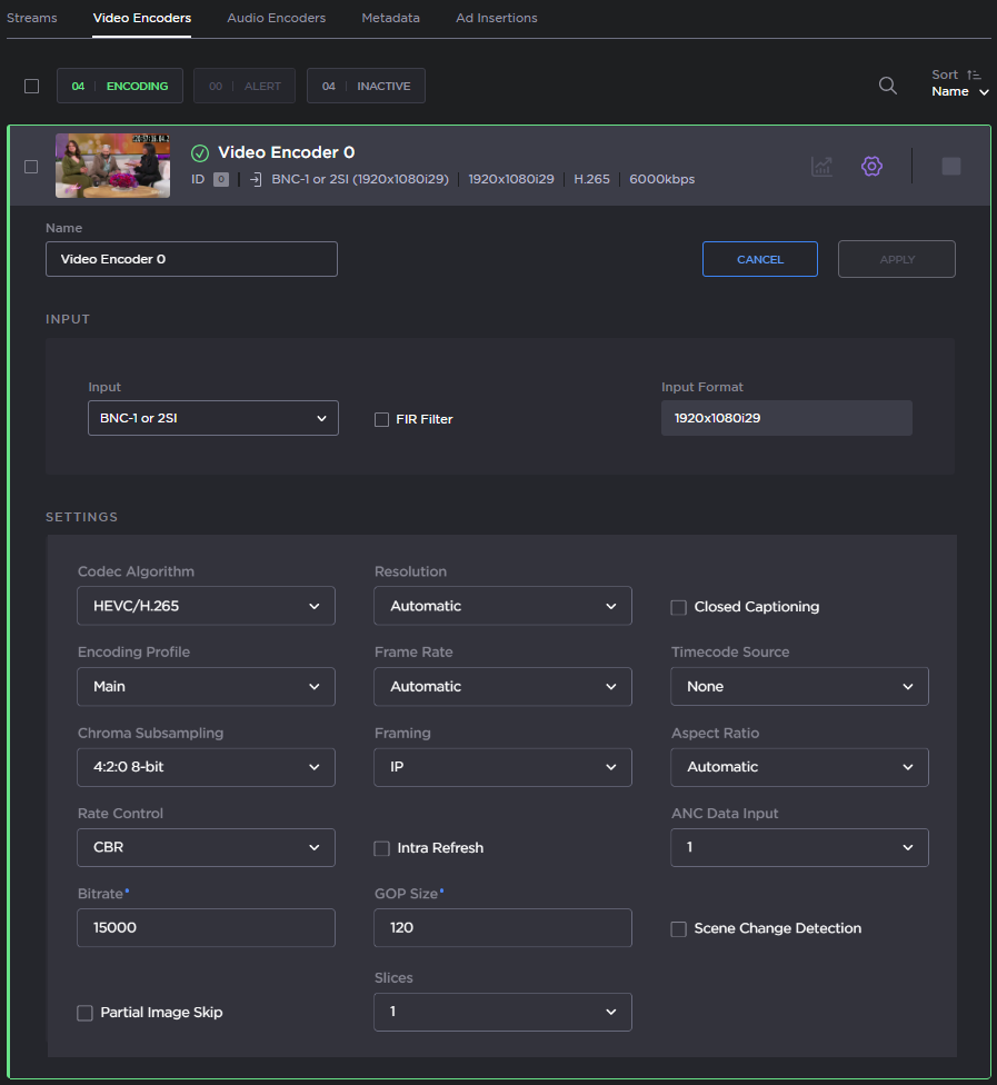 Configuring Video Encoder Settings